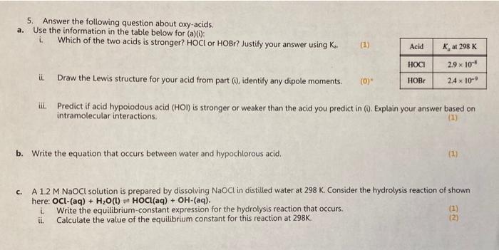 Solved 5. Answer the following question about oxy-acids. a. | Chegg.com