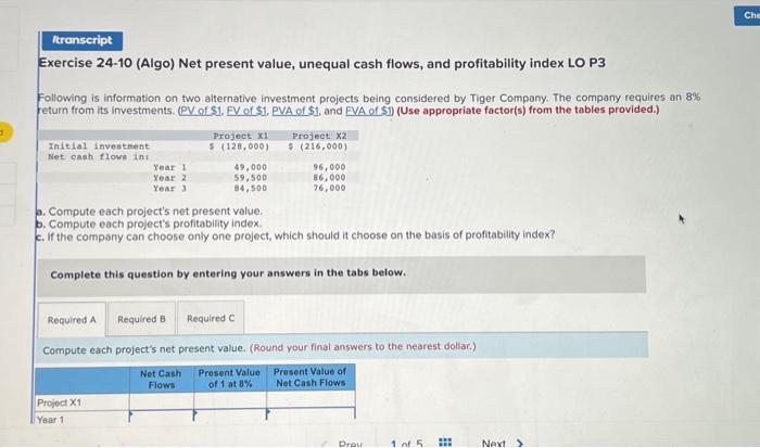 Solved Exercise 24-10 (Algo) Net present value, unequal cash | Chegg.com