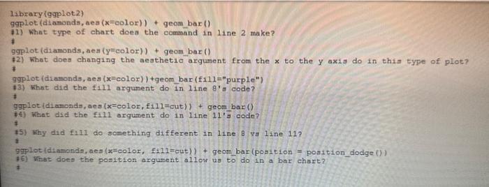 Solved 12bxary (ggplot.2) ggplot (diamonds, aea ( x= color) | Chegg.com