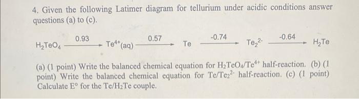 Solved 4. Given the following Latimer diagram for tellurium | Chegg.com