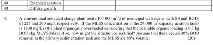 Solved 40 Extended aeration Diffuse growth A conventional | Chegg.com