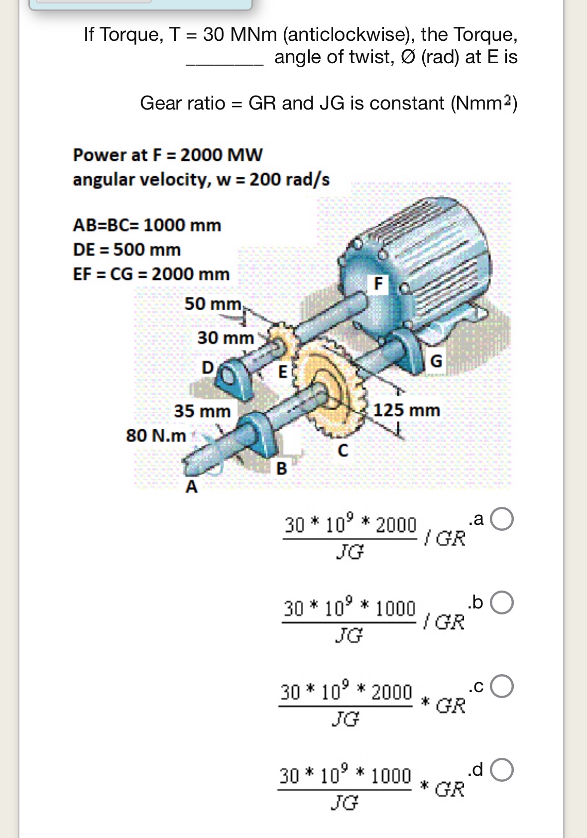 Solved If Torque, T=30MNm (anticlockwise), ﻿the Torque, | Chegg.com