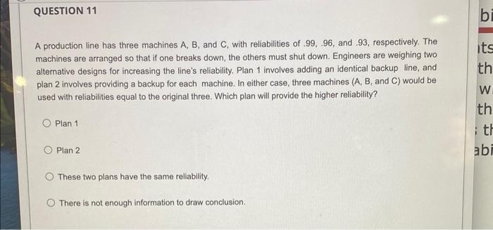 Solved A production line has three machines A, B, and C, | Chegg.com