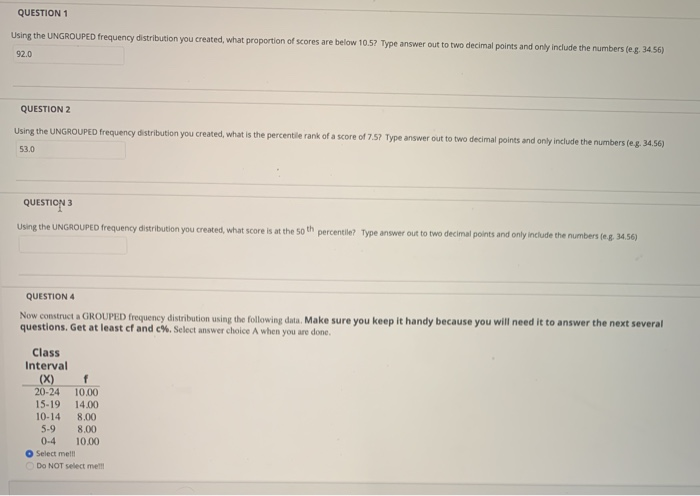 Solved QUESTION 1 Using the UNGROUPED frequency distribution | Chegg.com