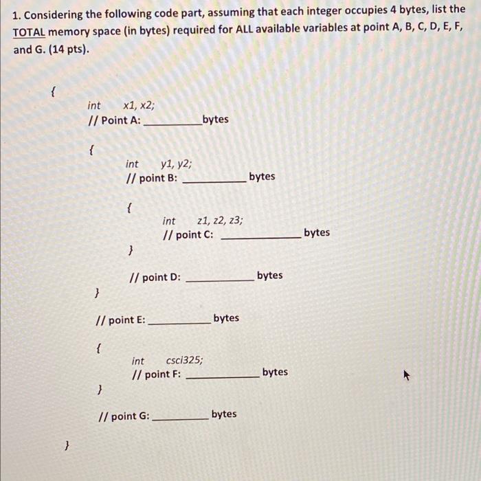 Solved 1. Considering the following code part, assuming that | Chegg.com