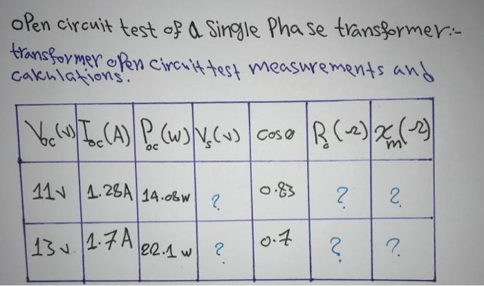 Solved o Pen circuit test of a Single Pha se | Chegg.com