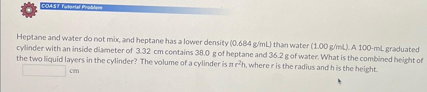 Solved COAST Tutorial ProblemHeptane and water do not mix, | Chegg.com