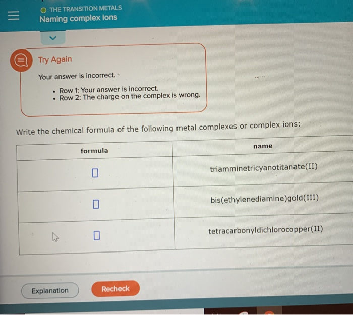 Solved O THE TRANSITION METALS Naming complex ions Write the | Chegg.com