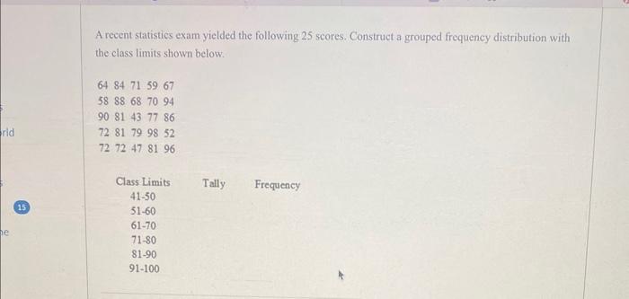 Solved A recent statistics exam yielded the following 25 | Chegg.com