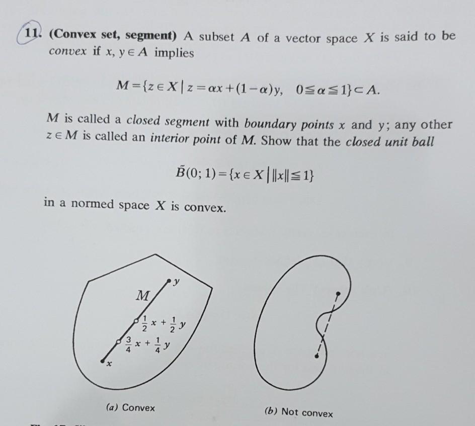 Solved 11. (Convex set, segment) A subset A of a vector | Chegg.com