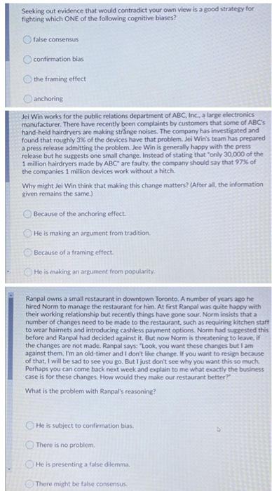 Solved Seeking out evidence that would contradict your own | Chegg.com