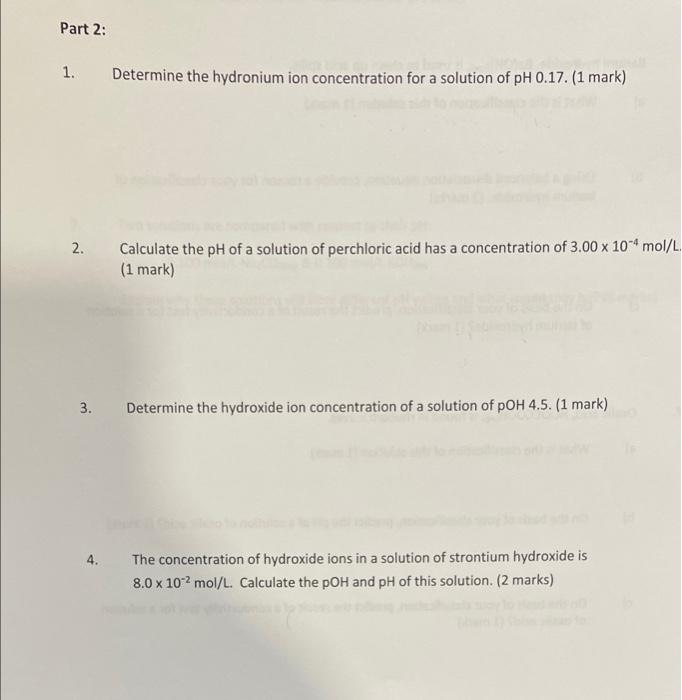 Solved Part 2: 1. Determine the hydronium ion concentration | Chegg.com
