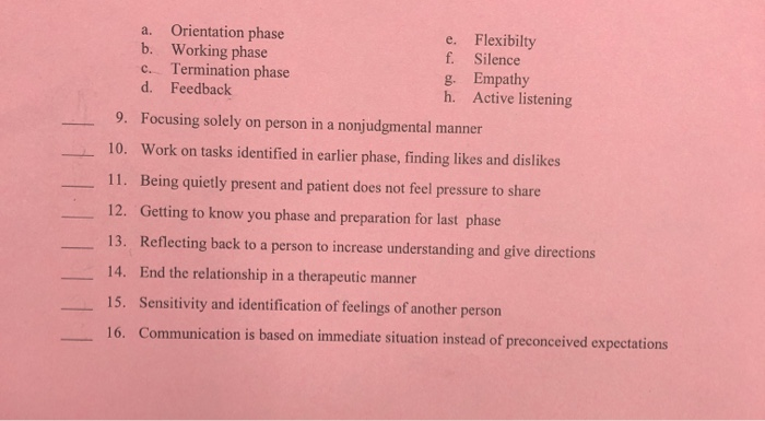 Solved a. Orientation phase e. Flexibilty b. Working phase f | Chegg.com