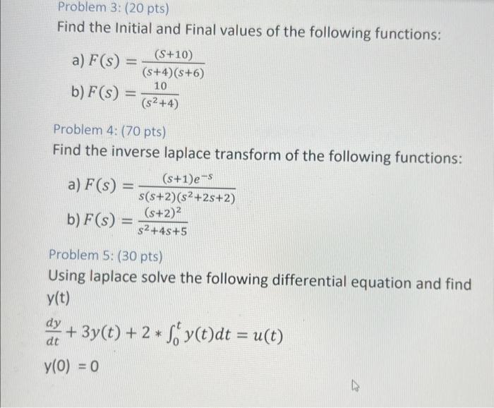 Solved Find the Initial and Final values of the following | Chegg.com