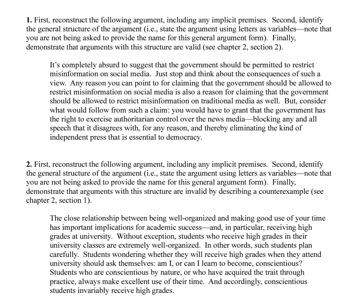 Solved 1. ﻿First, reconstruct the following argument, | Chegg.com