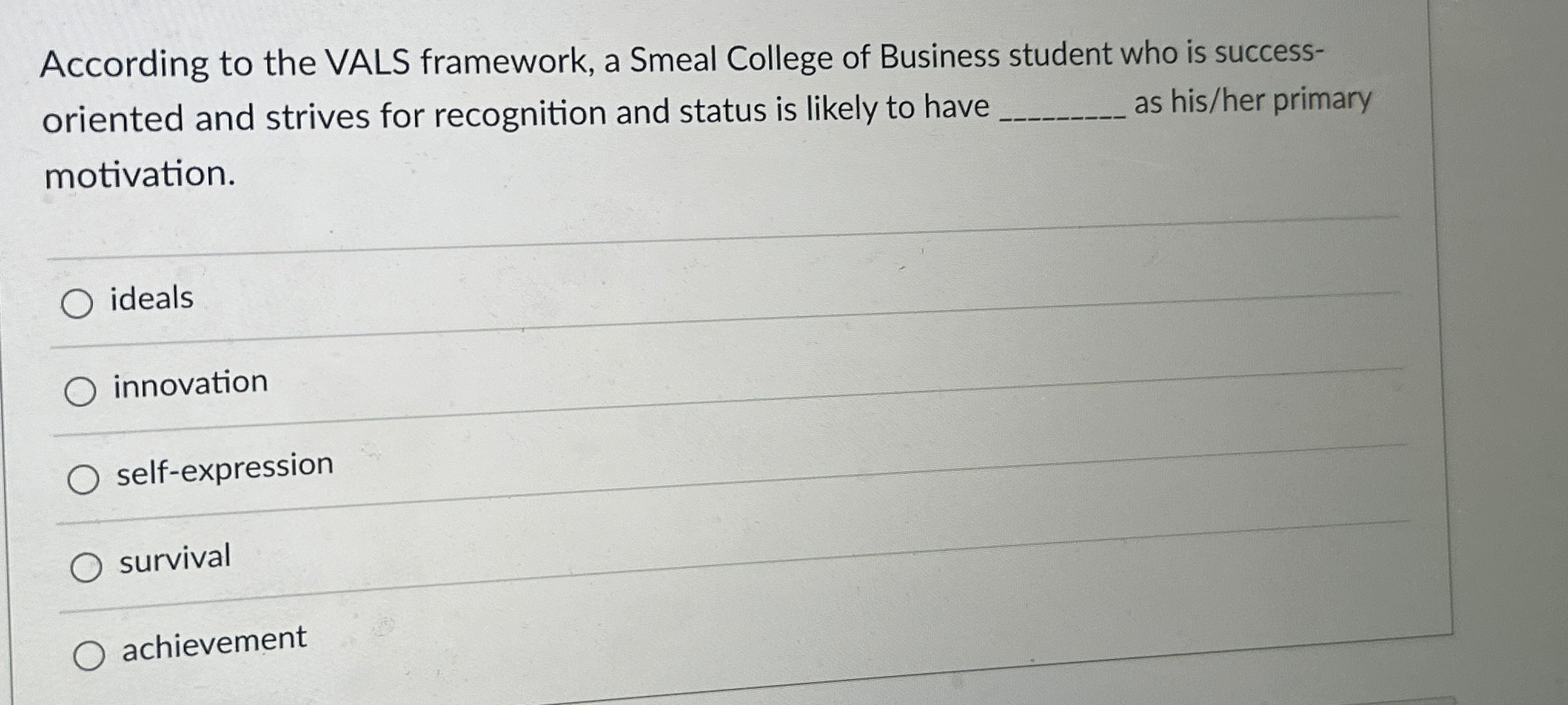 Solved According to the VALS framework, a Smeal College of | Chegg.com