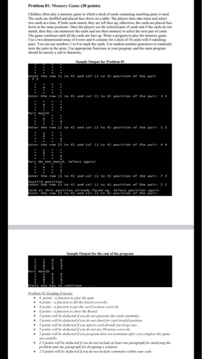 Solved Problem 01: Memory Game (30 points) Children often | Chegg.com