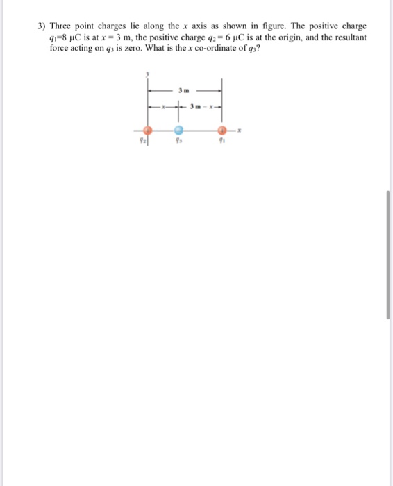 Solved 3) Three point charges lie along the x axis as shown | Chegg.com