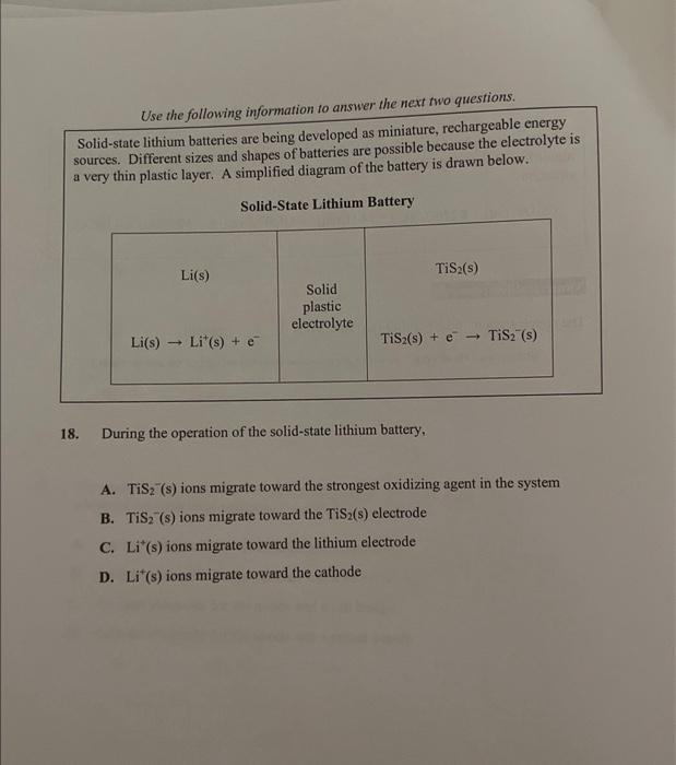 Solved Solid-state lithium batteries are being developed as | Chegg.com