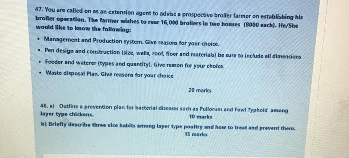 Solved 47. You are called on as an extension agent to advise | Chegg.com