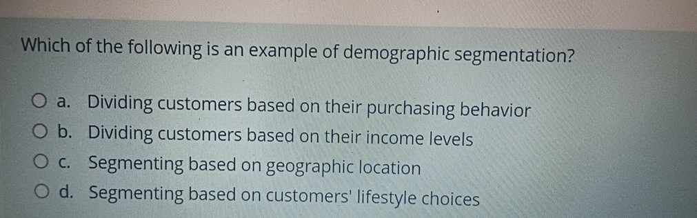 Solved Which of the following is an example of demographic | Chegg.com