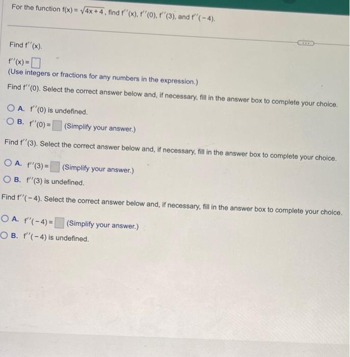 Solved For the function f(x)=4x+4, find | Chegg.com