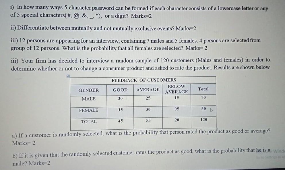 Solved i) In how many ways 5 character password can be | Chegg.com
