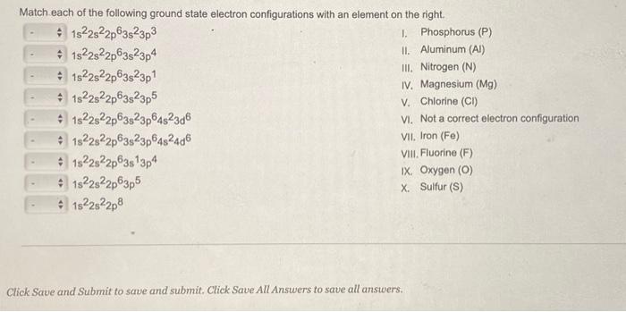 Solved Match each of the following ground state electron | Chegg.com