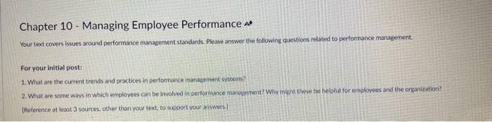 Solved Chapter 10 - Managing Employee Performance Your text | Chegg.com