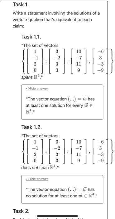 Solved Write a statement involving the solutions of a vector | Chegg.com
