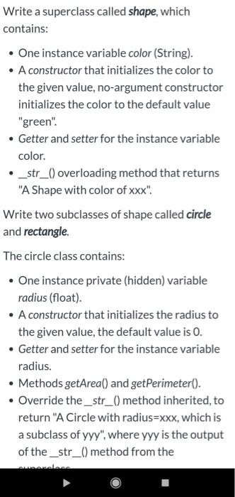 Solved Write a superclass called shape, which contains: • | Chegg.com