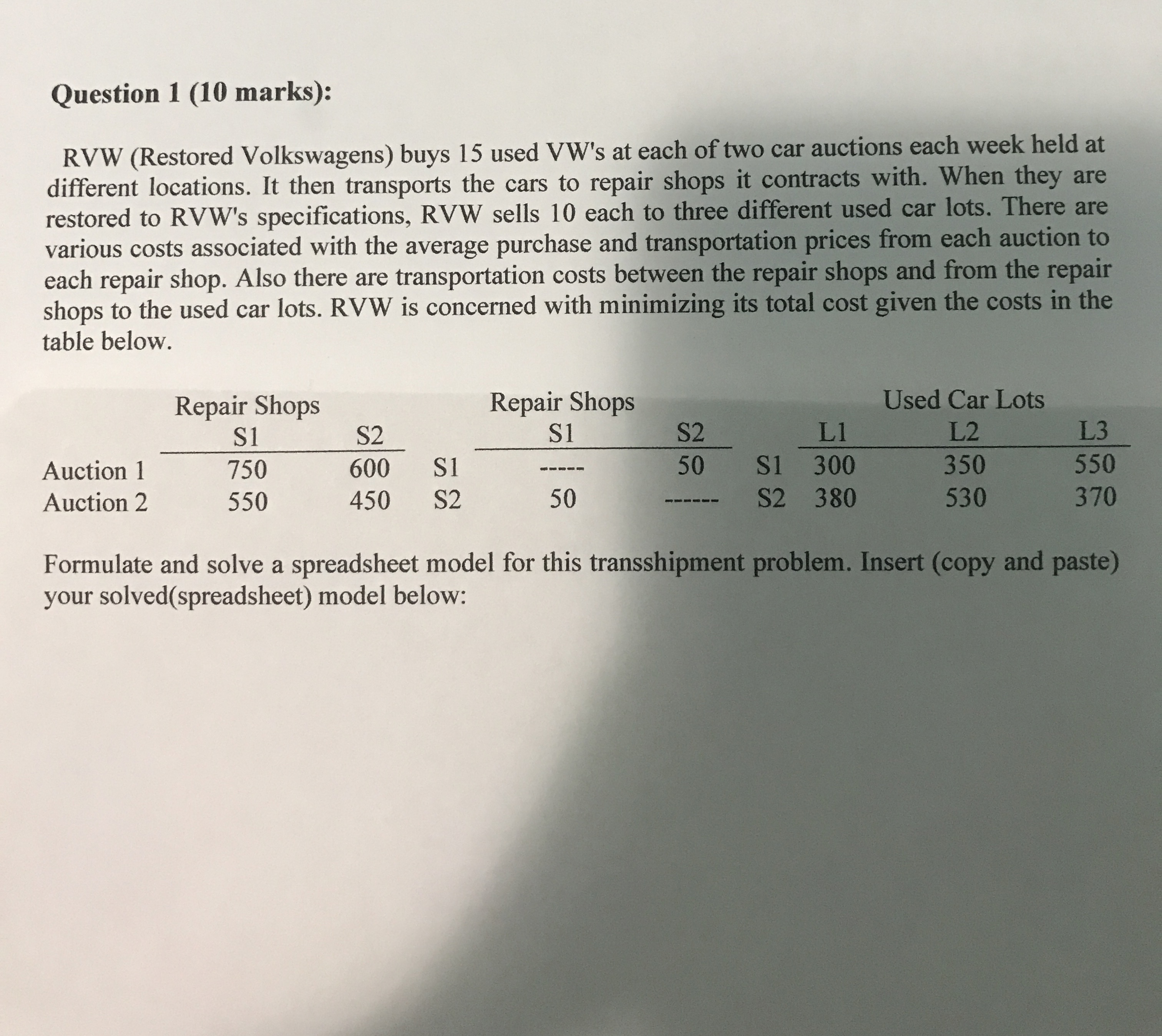 Solved Question 1 (10 ﻿marks):RVW (Restored Volkswagens) | Chegg.com