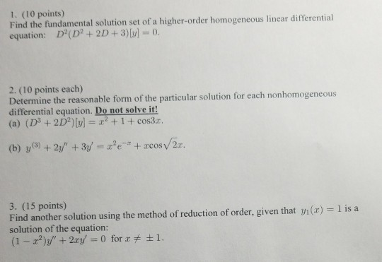 Solved 1. (10 points) Find the fundamental solution set of a | Chegg.com