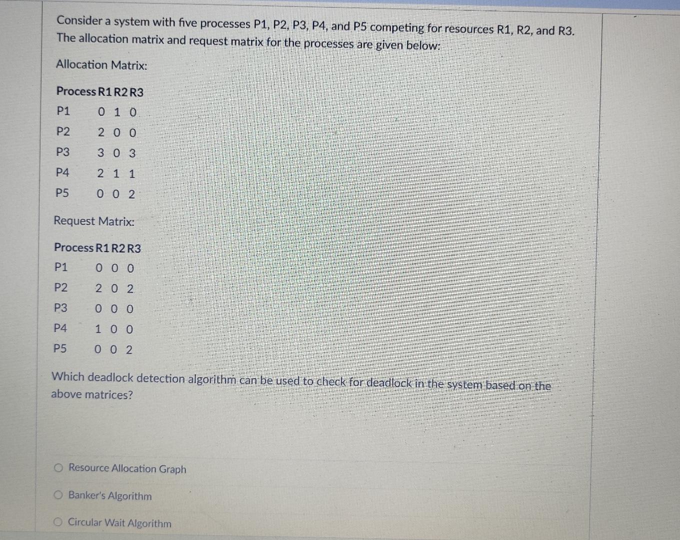 Solved Consider a system with five processes P1, ﻿P2, ﻿P3, | Chegg.com