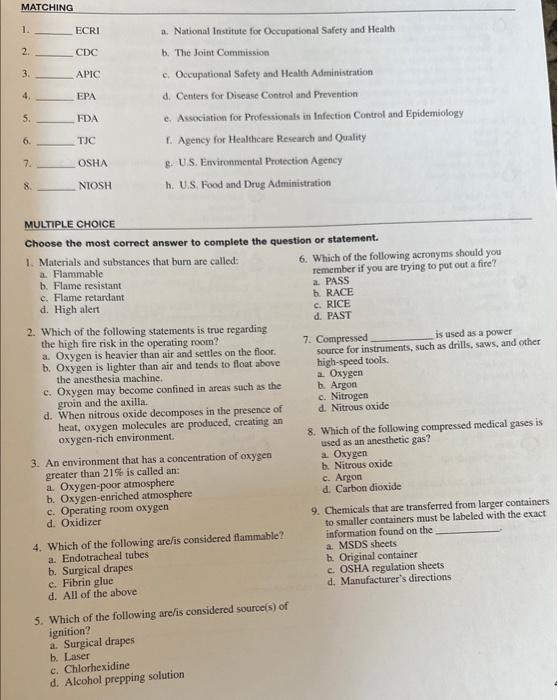 Solved 1. ECRI a. National Institute for Occupational Safety | Chegg.com