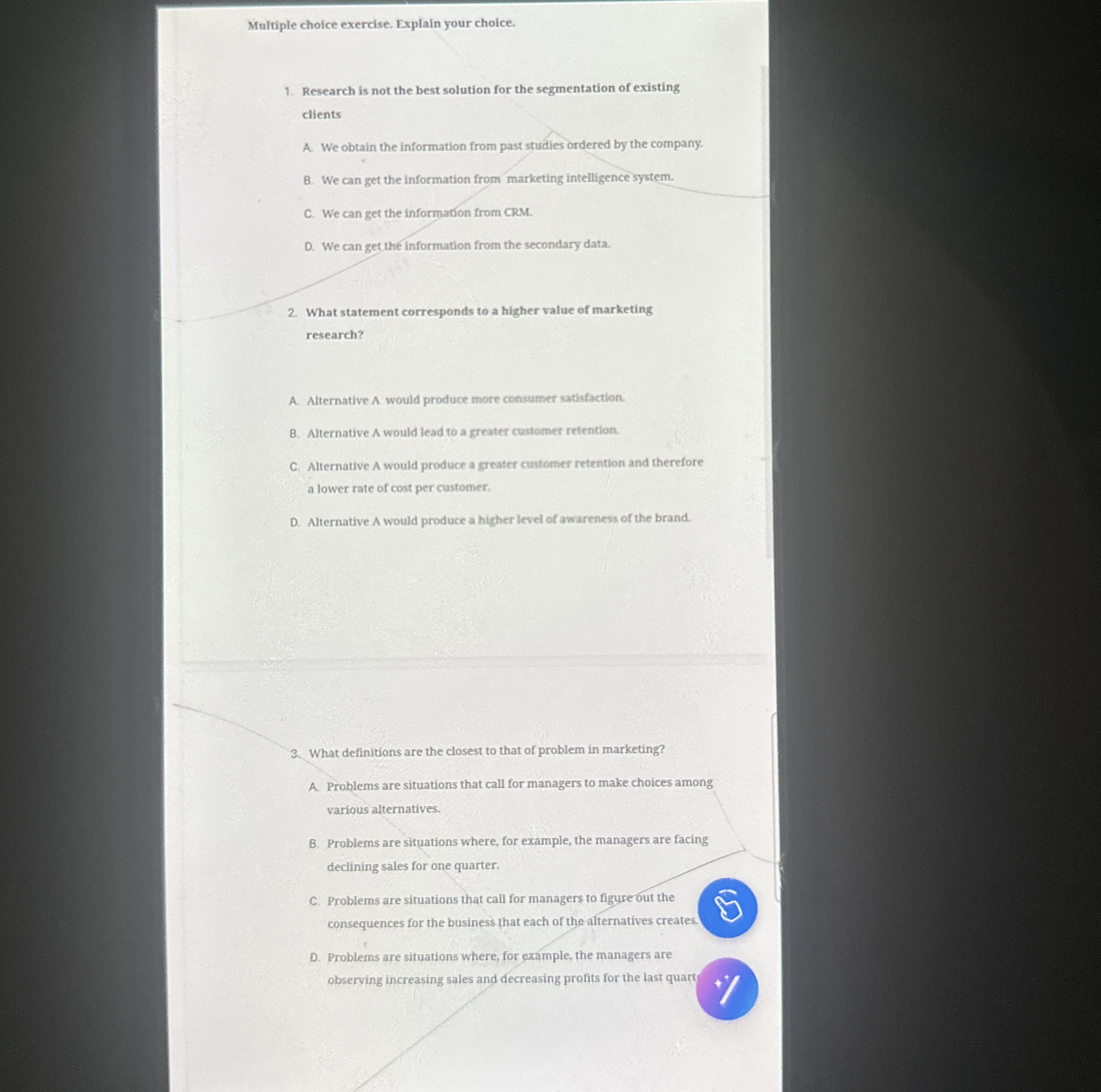 Solved Multiple choice exercise. Explain your | Chegg.com