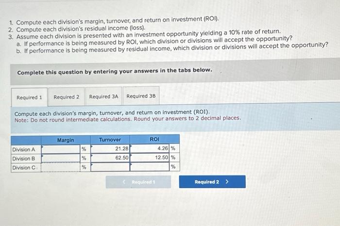 Solved 1. Compute each division's margin, turnover, and | Chegg.com