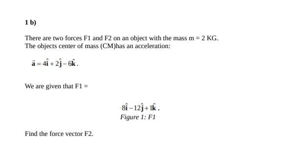 Solved 1 b) There are two forces F1 and F2 on an object with | Chegg.com