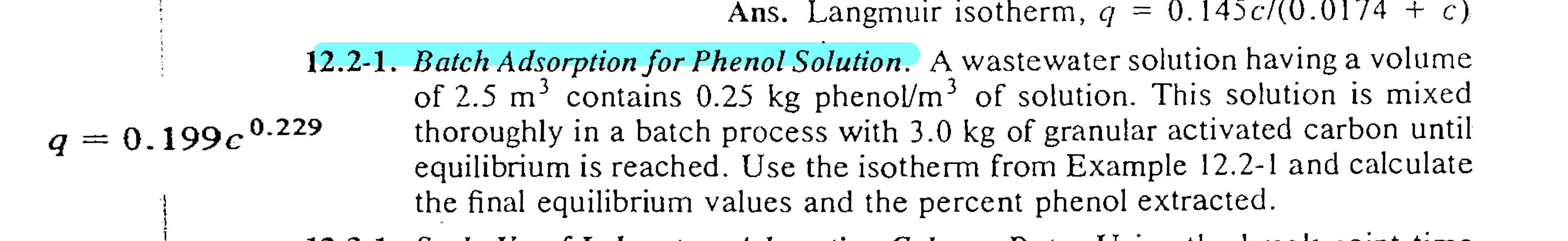 Solved 12.2-1. ﻿Batch Adsorption for Phenol Solution. A | Chegg.com
