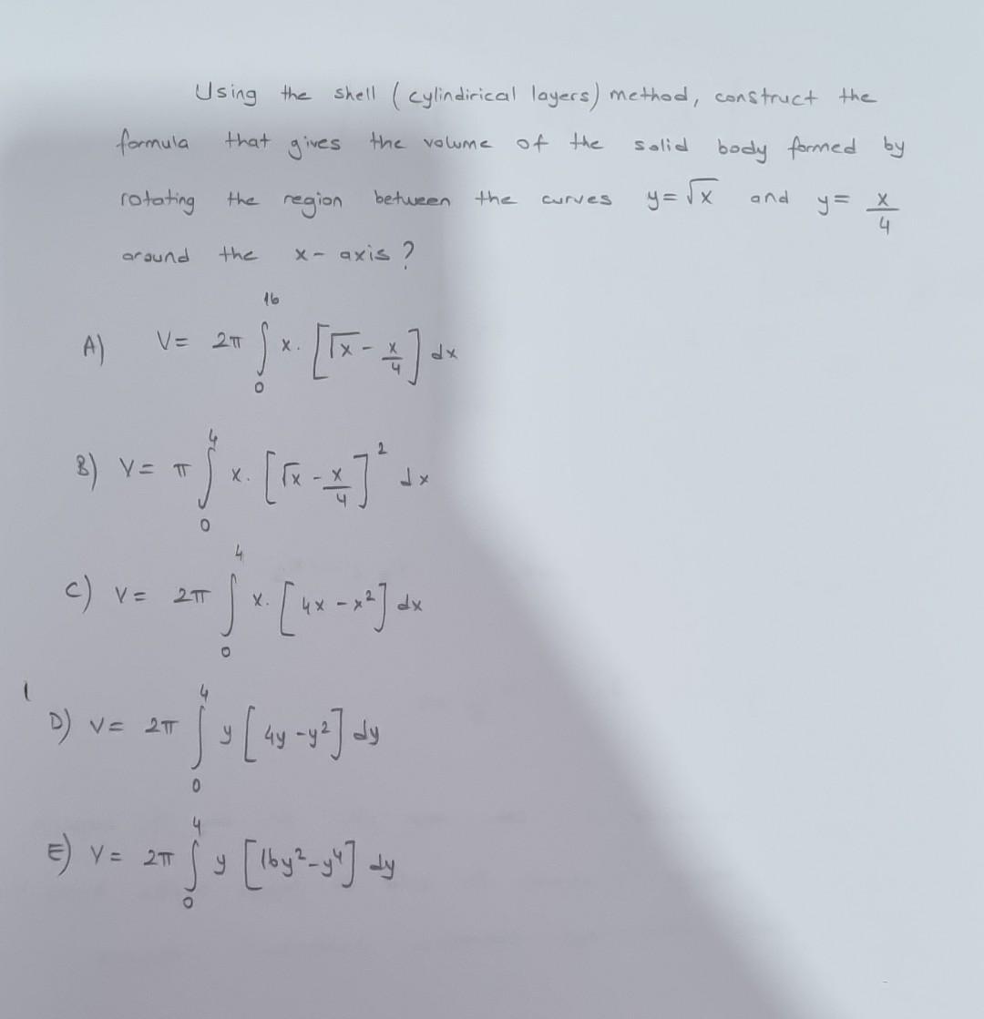 Using the shell (cylindirical layers) method, | Chegg.com