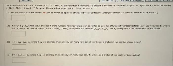 Solved The number 42 has the prime factorization 2.3 - 7. | Chegg.com