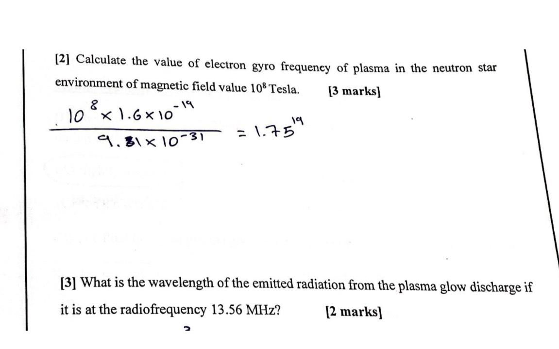 Solved [2] ﻿Calculate the value of electron gyro frequency | Chegg.com