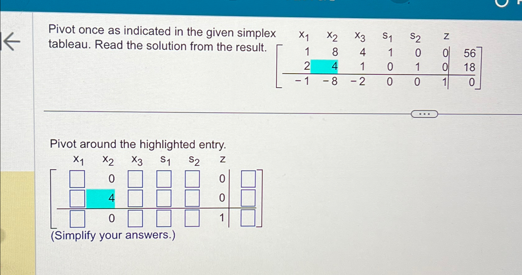 Solved Pivot once as indicated in the given simplex | Chegg.com