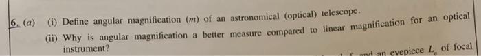 Solved (a) (i) Define angular magnification (m) of an | Chegg.com