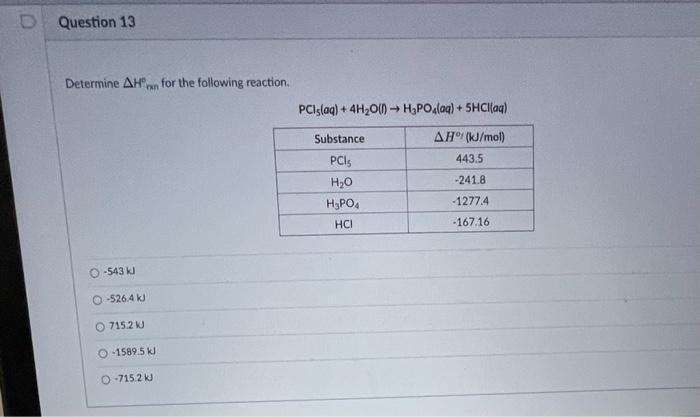 Solved D Question 13 Determine AHan for the following | Chegg.com