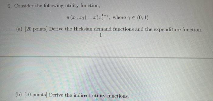 Solved 2. Consider the following utility function, u (30), | Chegg.com