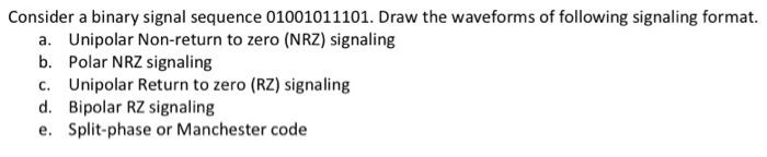 Solved Consider A Binary Signal Sequence 01001011101 Draw 