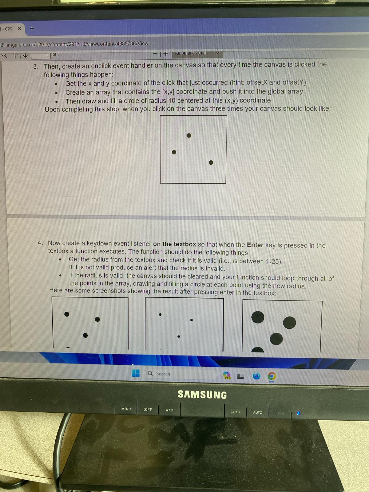Solved Then, create an onclick event handler on the canvas | Chegg.com