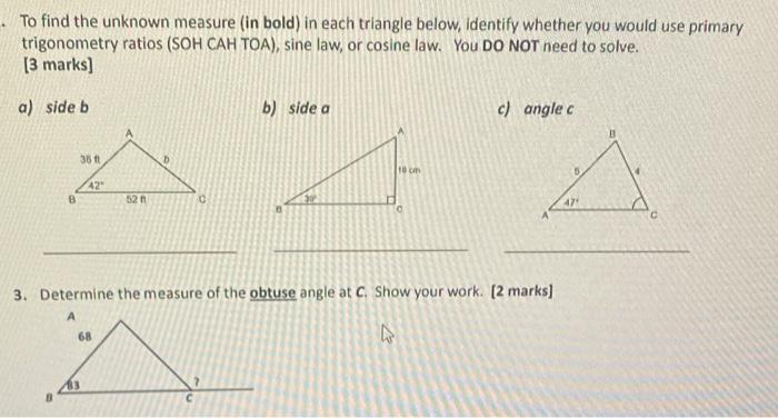 Solved To find the unknown measure (in bold) in each | Chegg.com