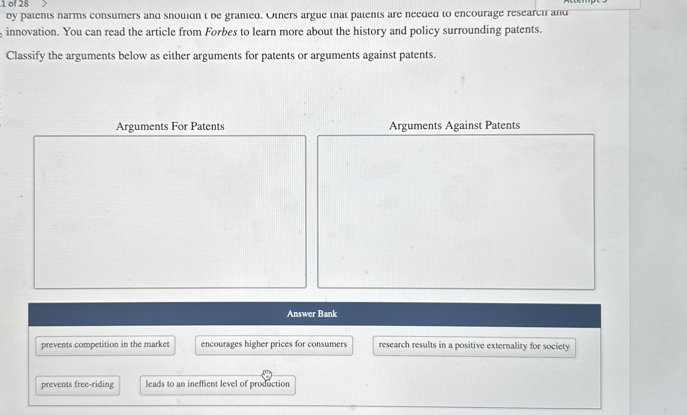 Solved 1 ﻿of 28Dy patents narms consumers and snousan t de | Chegg.com